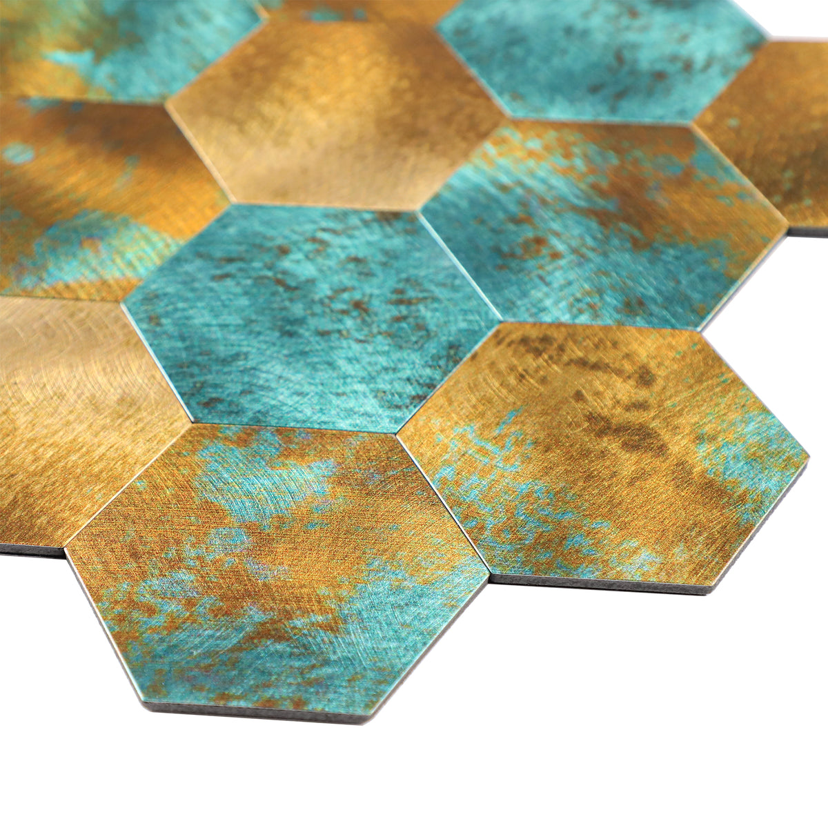 Copper Hexagon Peel and Stick Backsplash, Brushed Metal Surface Alumin ...