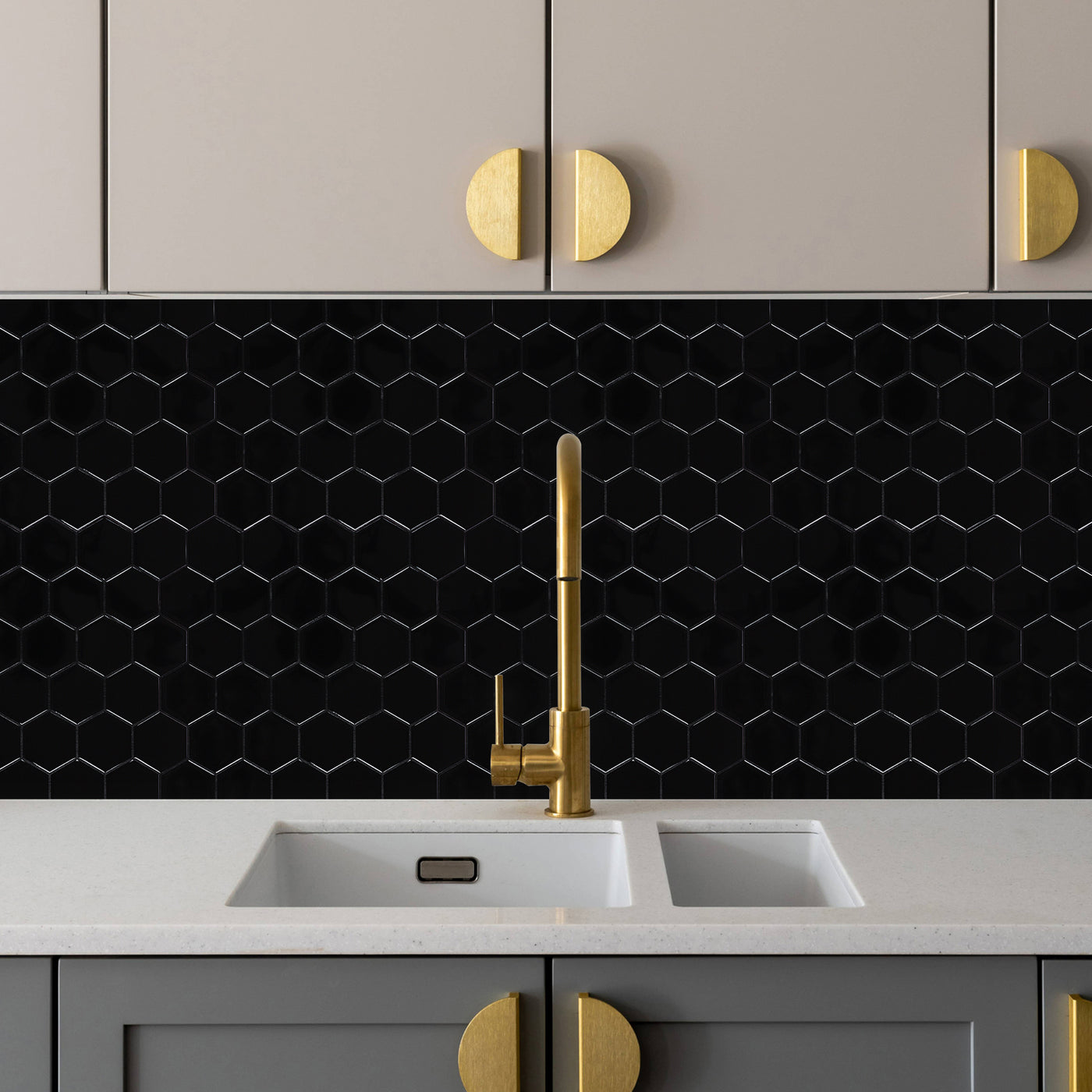 black octagon backsplash